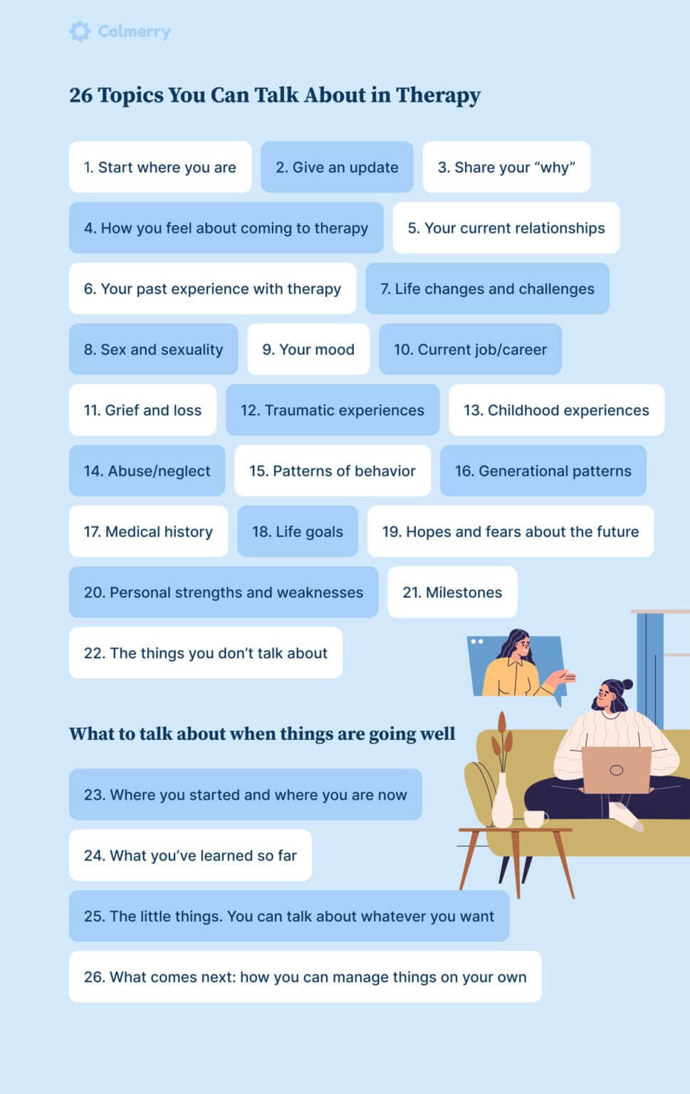 What to Talk About in Therapy: 26 Topics to Consider